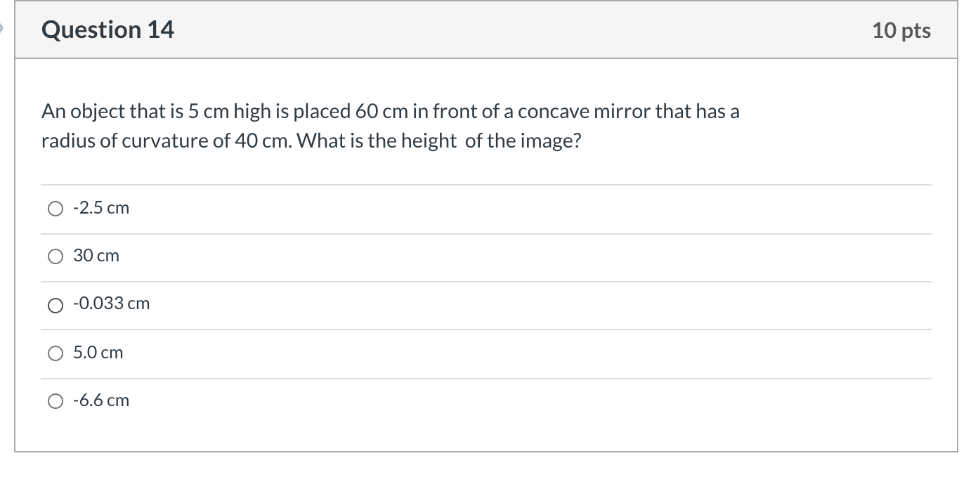 Solved Question 14 10 pts An object that is 5 cm high is | Chegg.com