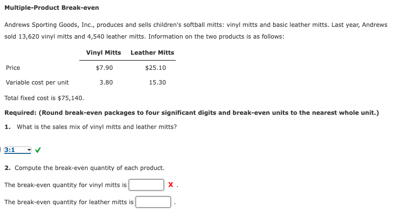 Solved Multiple-Product Break-even Andrews Sporting Goods, | Chegg.com