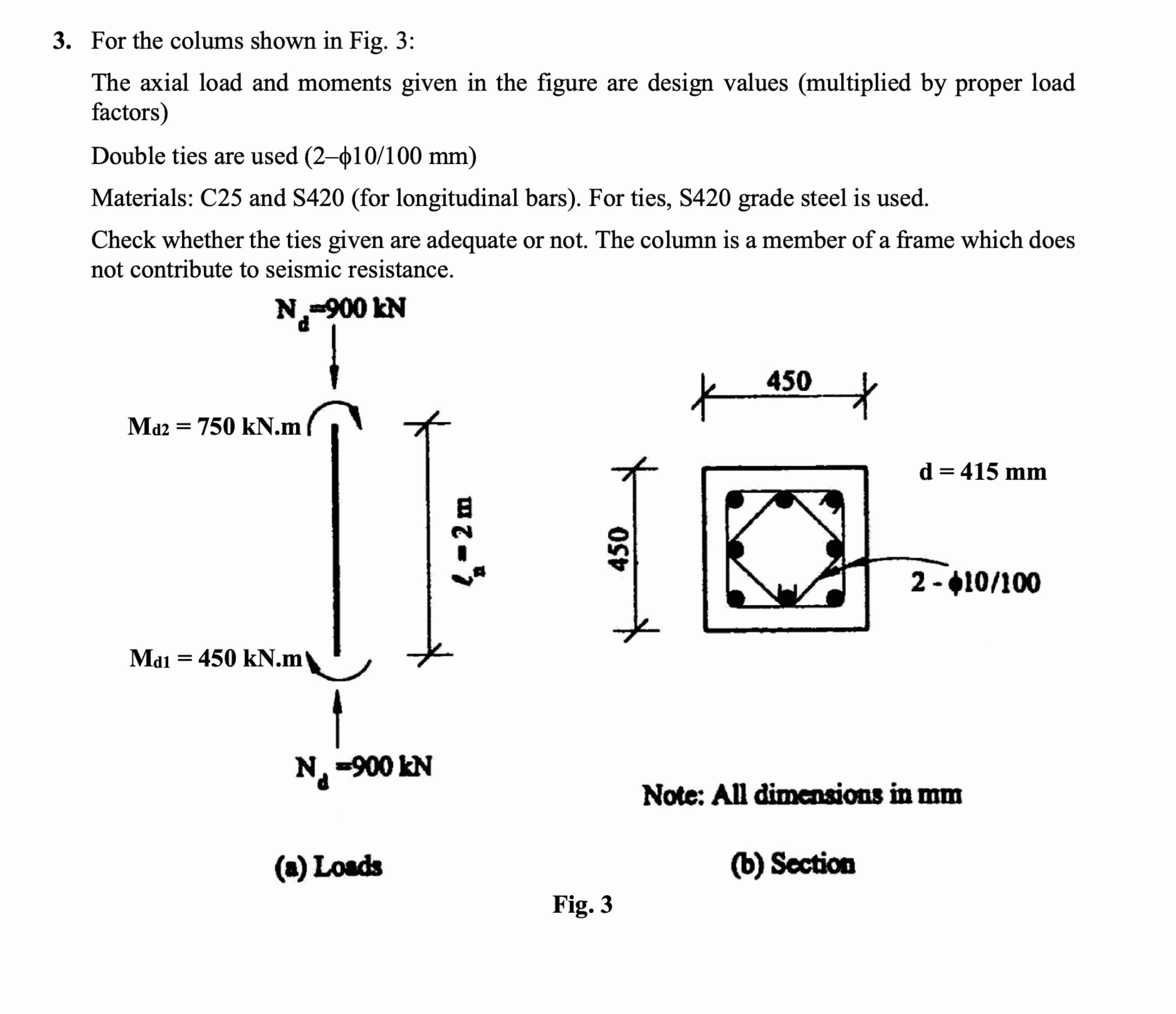 Solved 3. ﻿For the colums shown in Fig. 3: The axial load | Chegg.com