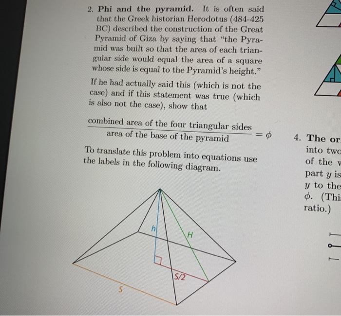 Solved 2. Phi and the pyramid. It is often said that the | Chegg.com