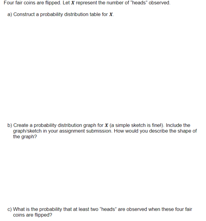 Solved Four fair coins are flipped. Let X represent the | Chegg.com
