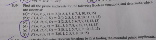 Solved 3.9 Find all the the prime implicants for the | Chegg.com