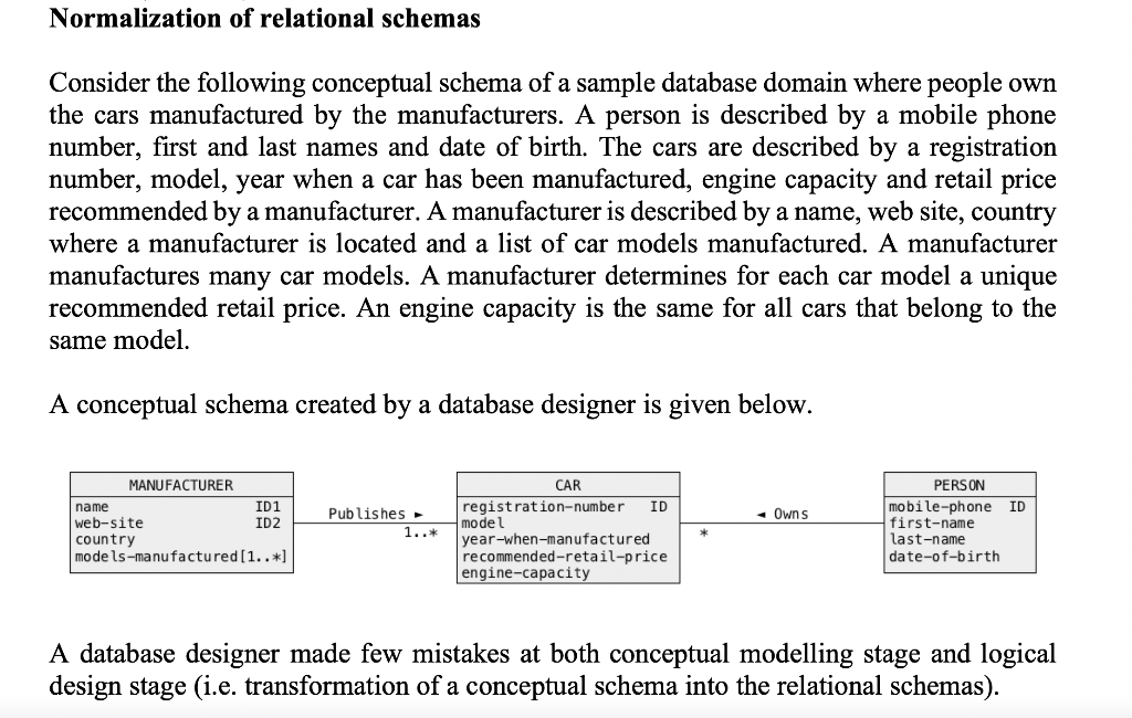 Normalization of relational schemas Consider the | Chegg.com