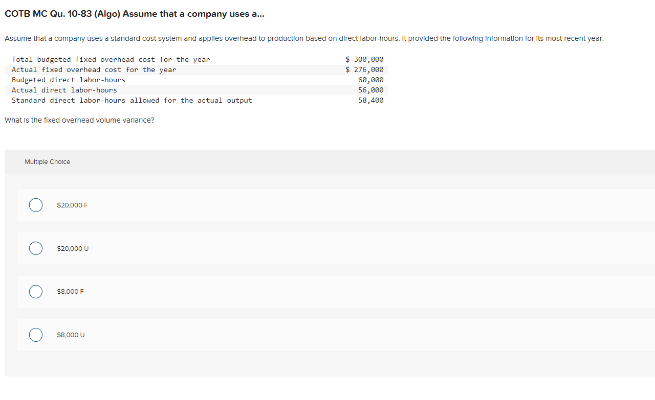 Solved COTB MC Qu. 10-83 (Algo) Assume that a company uses | Chegg.com