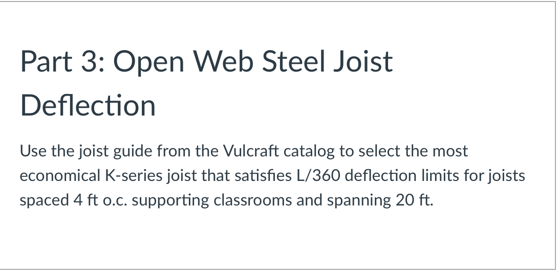 Solved Part 3: Open Web Steel Joist Deflection Use the joist | Chegg.com