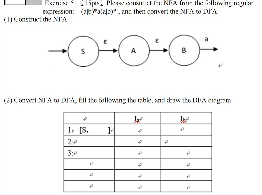 Solved Exercise 5. K15pts) Please construct the NFA from the | Chegg.com