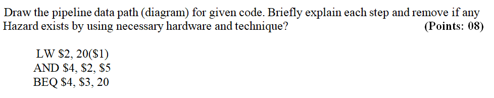 Solved Draw the pipeline data path (diagram) for given code. | Chegg.com