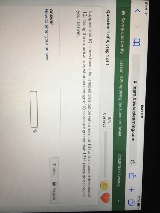 Solved iPad令 5:31 PM 솔 learn.hawkeslearning.com C +0 O Save | Chegg.com