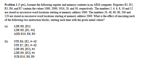 Solved Problem 1 (5 pts), Assume the following register and | Chegg.com