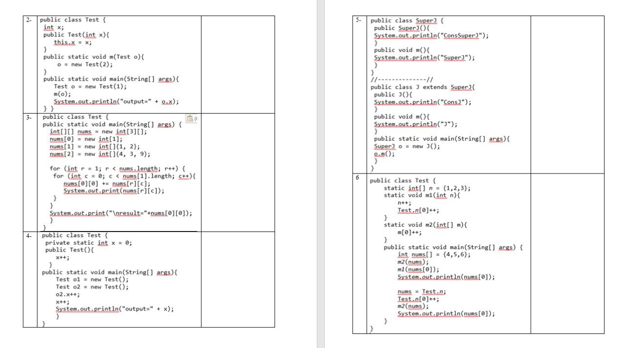 Solved Q2: Write output of following Java codes: # 1 - | Chegg.com