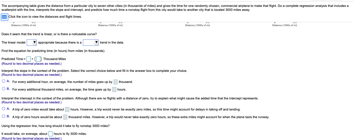Solved The accompanying table gives the distance from a | Chegg.com