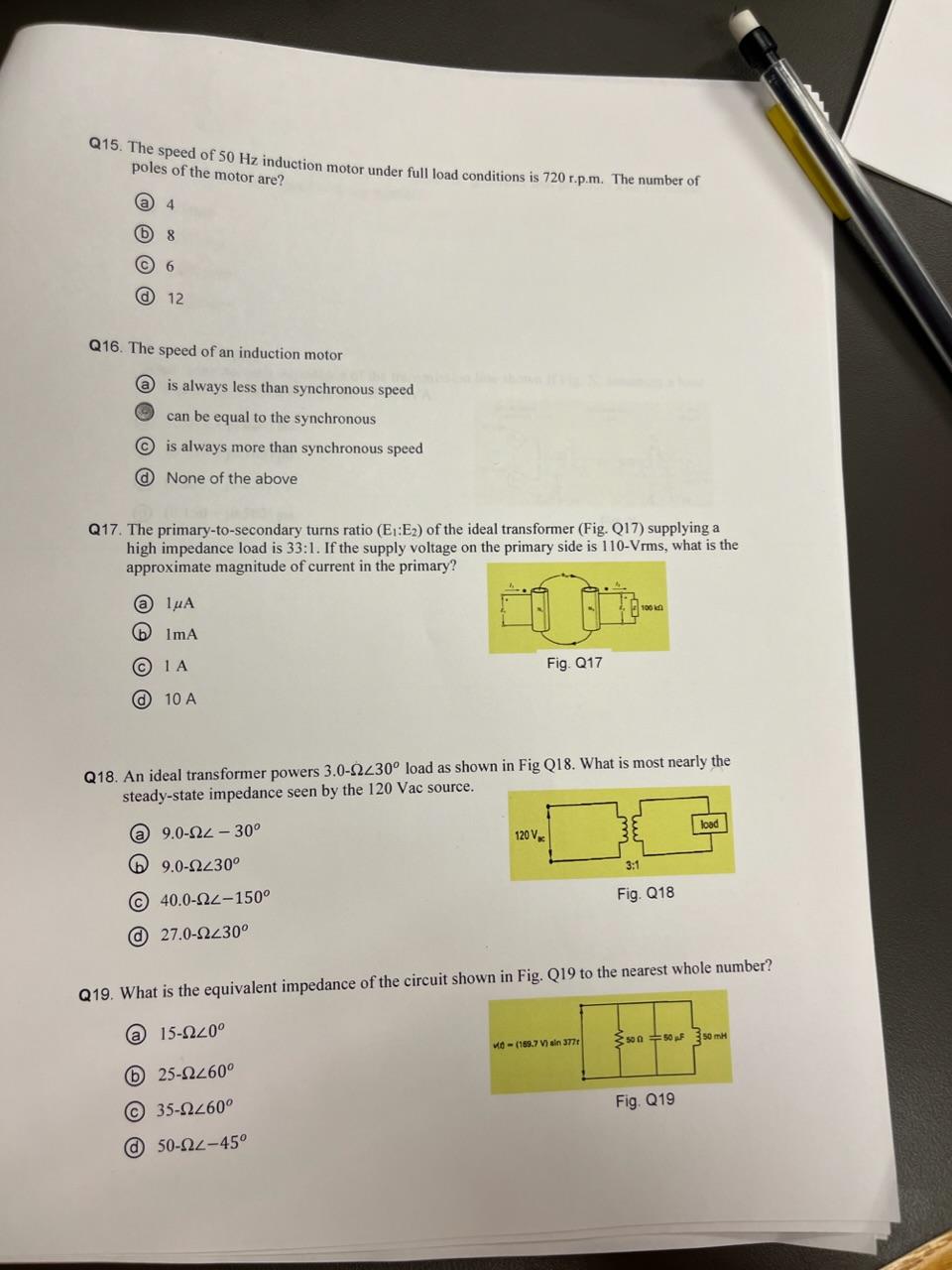 Solved Q15. The speed of 50 Hz induction motor under full | Chegg.com