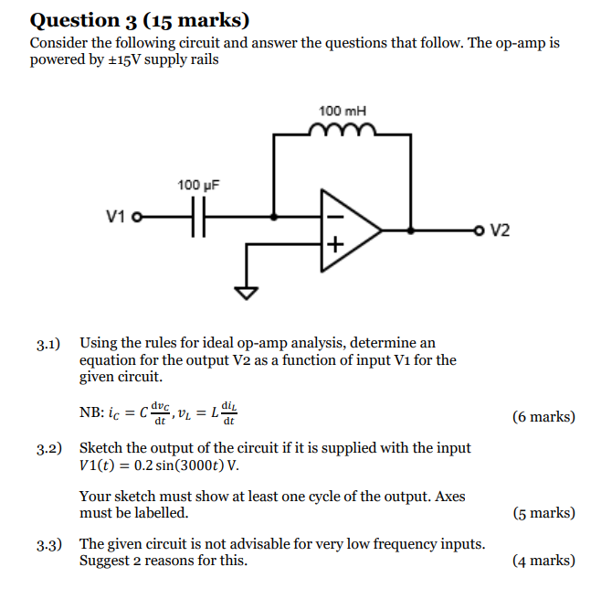 Solved Question 3 (15 marks) Consider the following circuit | Chegg.com