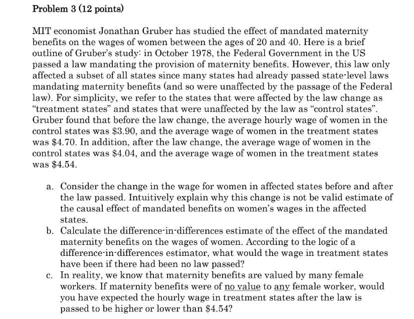 Problem 3 (12 points) MIT economist Jonathan Gruber | Chegg.com