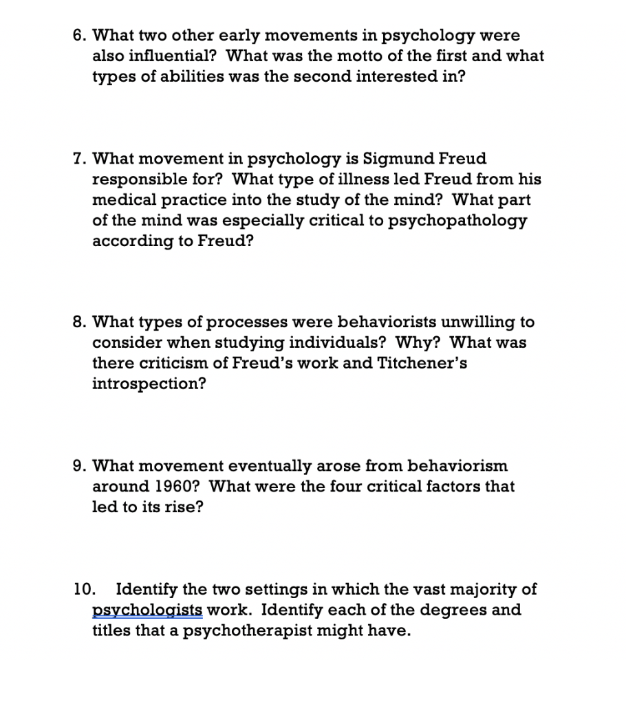 6. What two other early movements in psychology were | Chegg.com