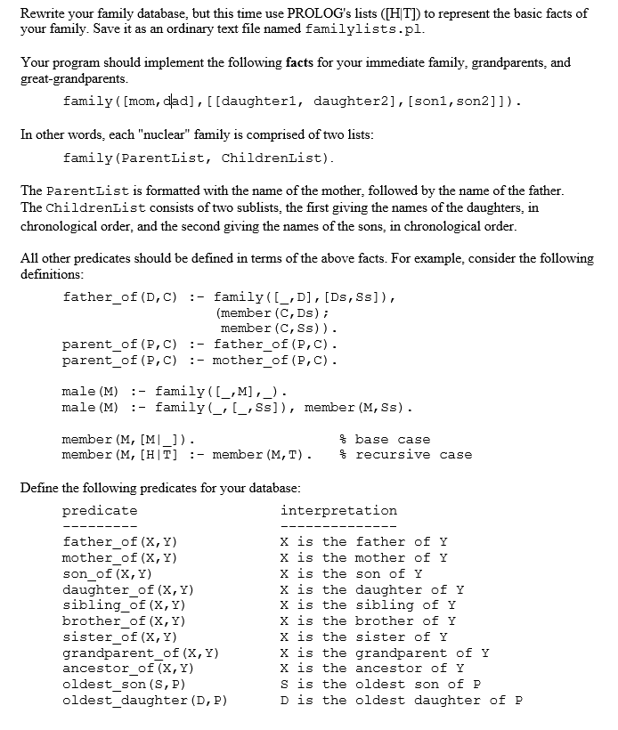Solved Rewrite your family database, but this time use | Chegg.com