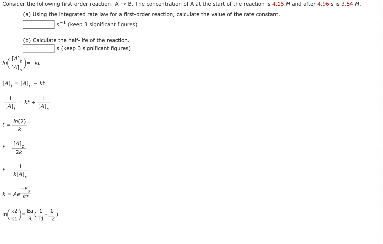 Solved Consider the following first-order reaction: A→B. | Chegg.com