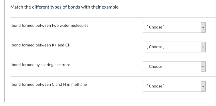 Solved Match the different types of bonds with their example | Chegg.com