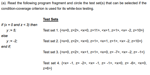 Solved (a). Read the following program fragment and circle | Chegg.com