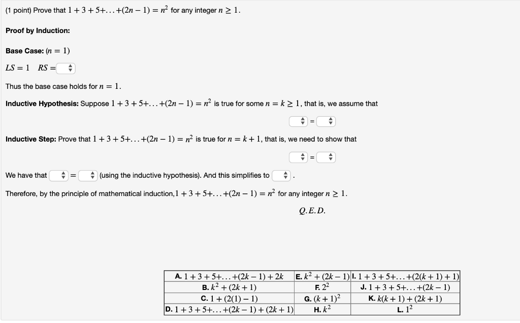 Solved (1 point) Prove that 13 5+... +(2n - 1) = n' for any | Chegg.com