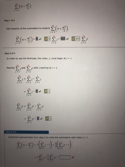 Solved J-2 Step 1 of 4 35 Use linearity of the summation to | Chegg.com