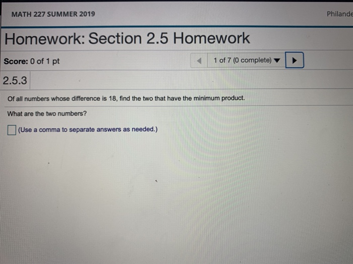 Solved Philande MATH 227 SUMMER 2019 Homework: Section 2.5 | Chegg.com