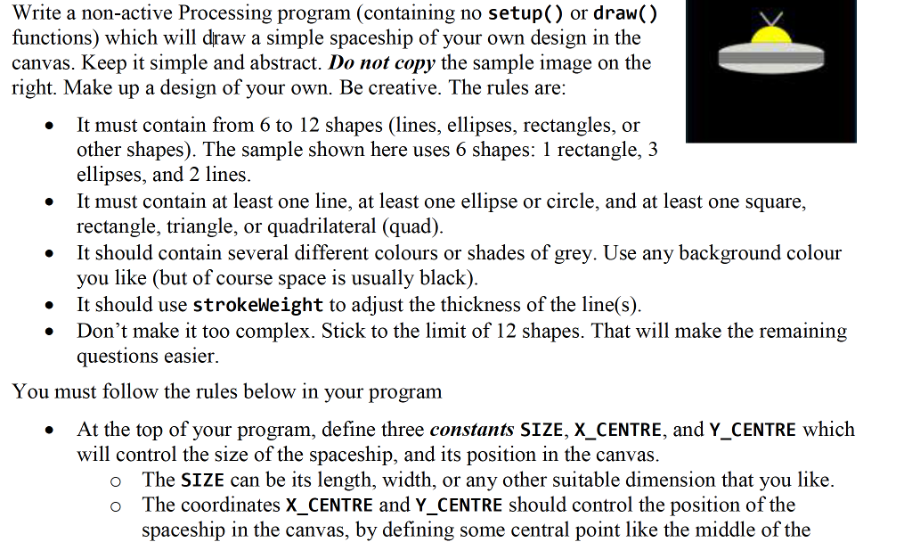 Write a non-active Processing program (containing no | Chegg.com