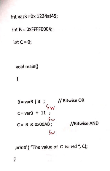 Solved int var3 =0×1234af45; int B= OxFFFF0004; int C=0; | Chegg.com