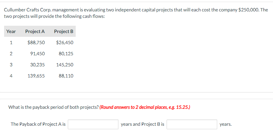 Solved Cullumber Crafts Corp. management is evaluating two | Chegg.com