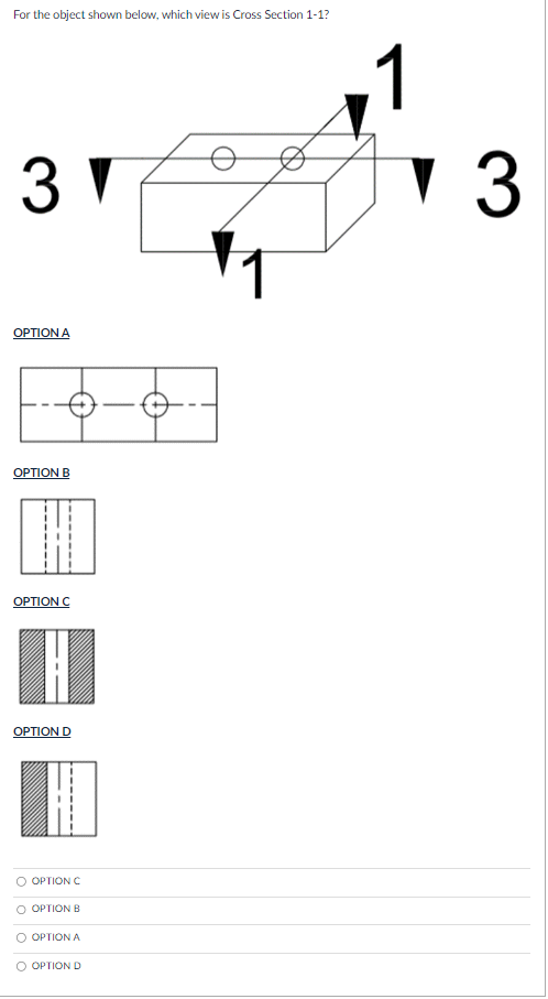 Solved For the object shown below, which view is Cross | Chegg.com