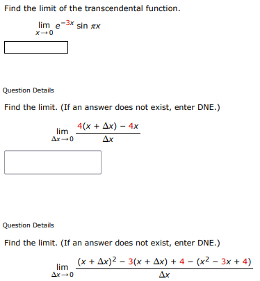 Solved Find the limit of the transcendental function. | Chegg.com