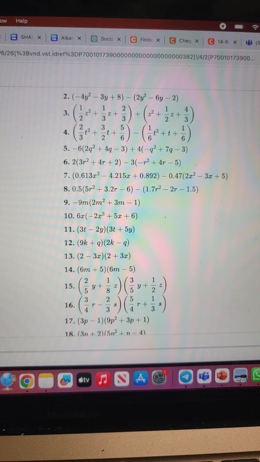 2. (−4y2−3y+8)−(2y2−6y−2) 3. | Chegg.com