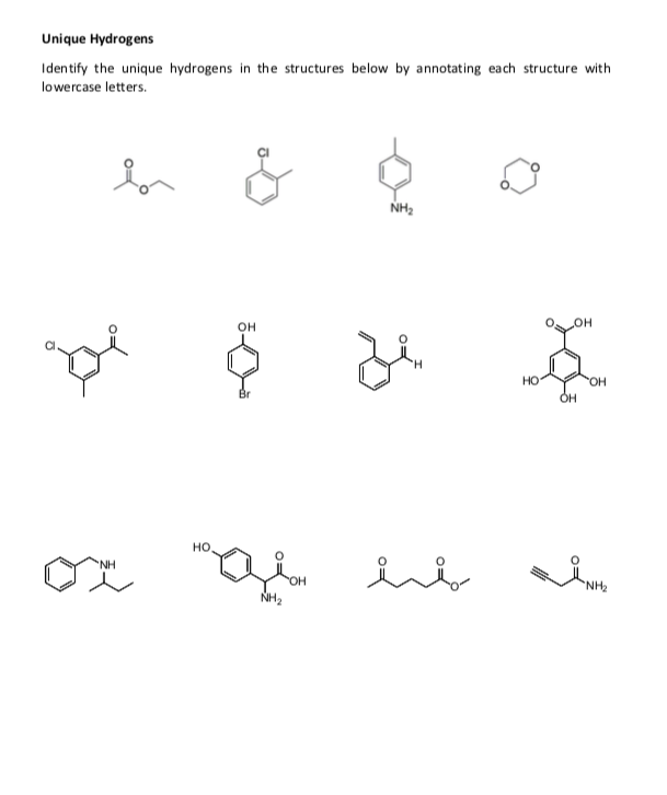Solved Unique Hydrogens Identify the unique hydrogens in the | Chegg.com