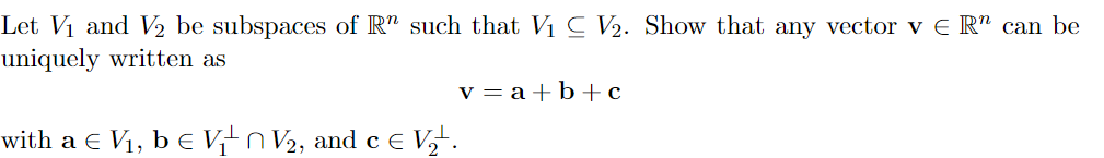 Solved Let Vị and V2 be subspaces of Rº such that V1 C V2. | Chegg.com