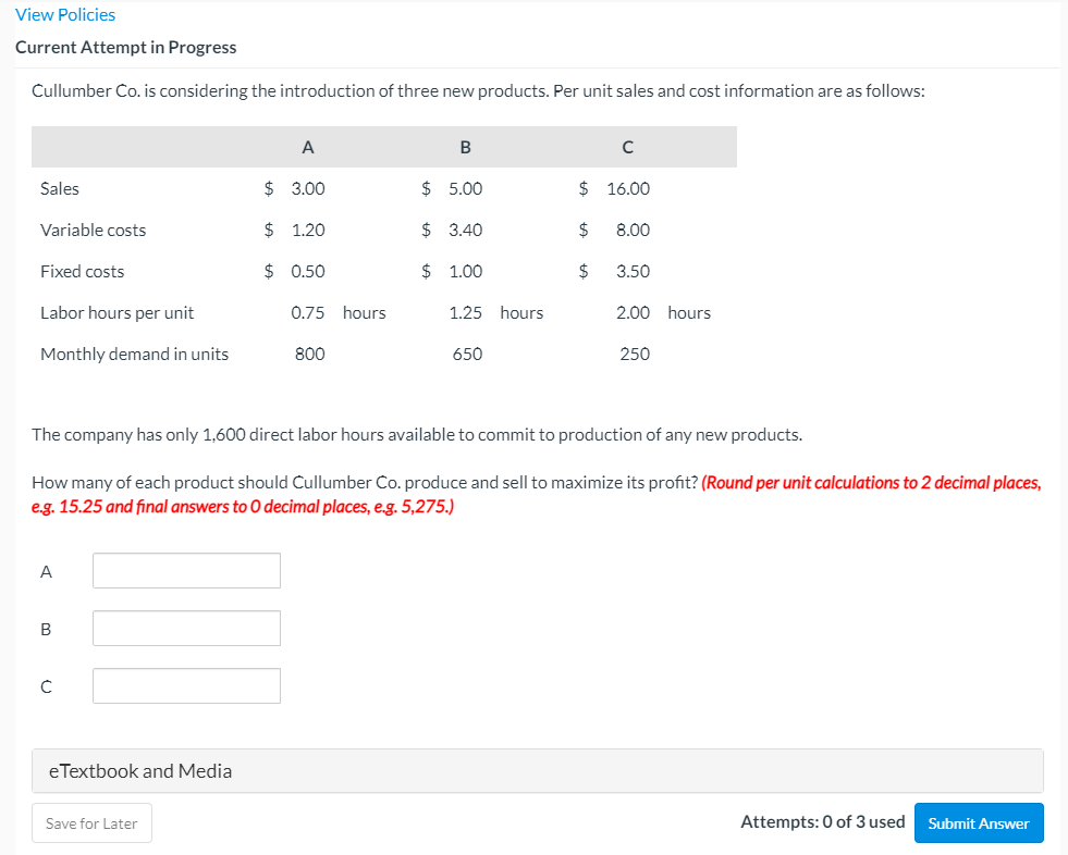 Solved View Policies Current Attempt in Progress Cullumber | Chegg.com