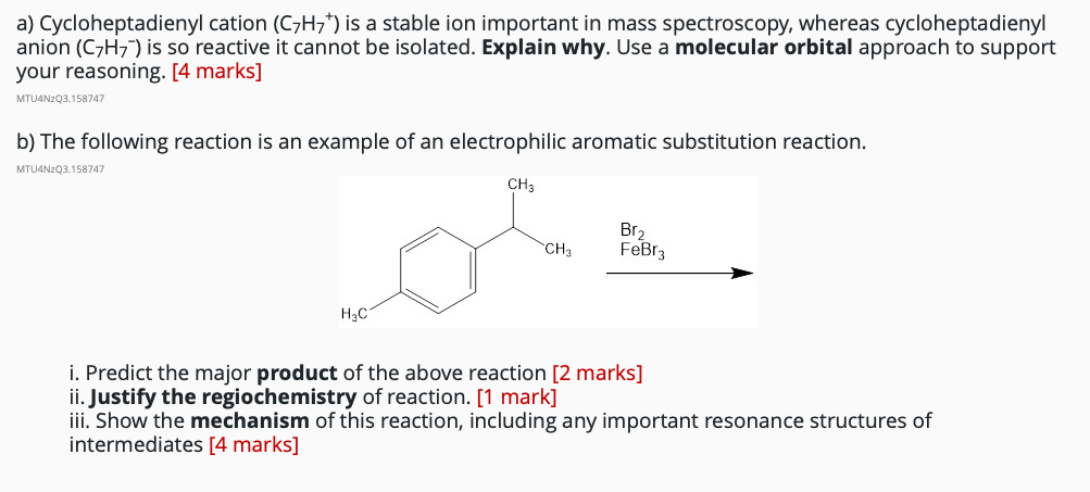 Solved a) Cycloheptadienyl cation (C7H7*) is a stable ion | Chegg.com