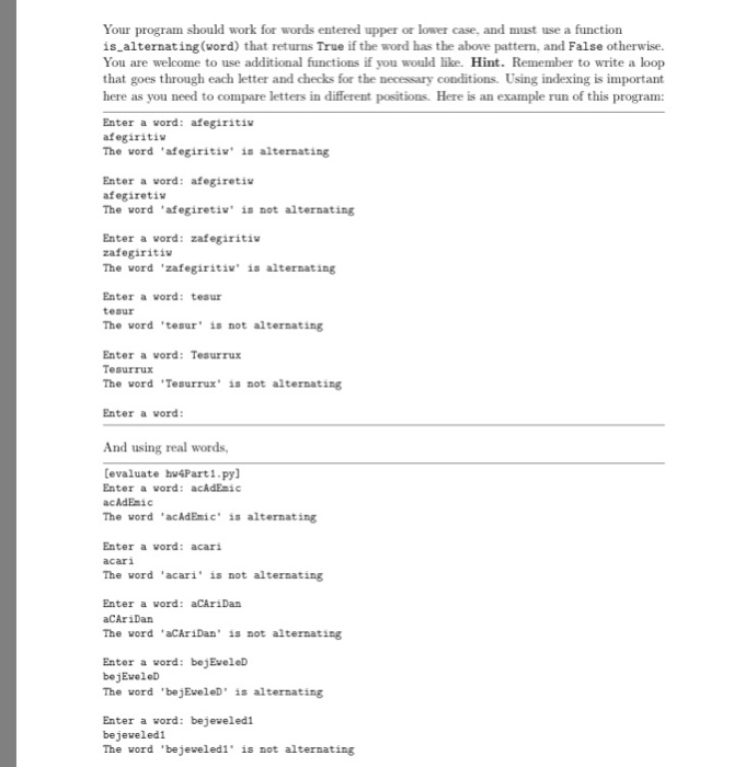 Solved Part 1: Words with alternating vowels and consonants | Chegg.com
