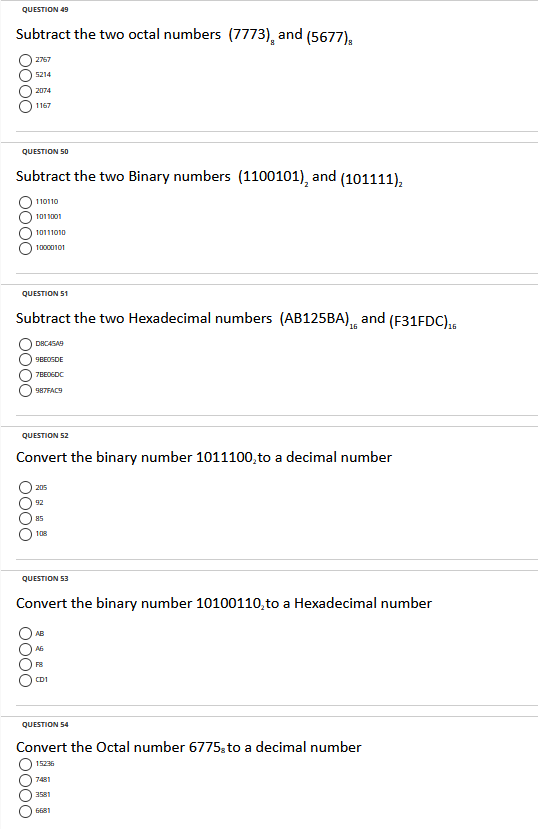 Solved QUESTION 49 Subtract the two octal numbers (7773), | Chegg.com