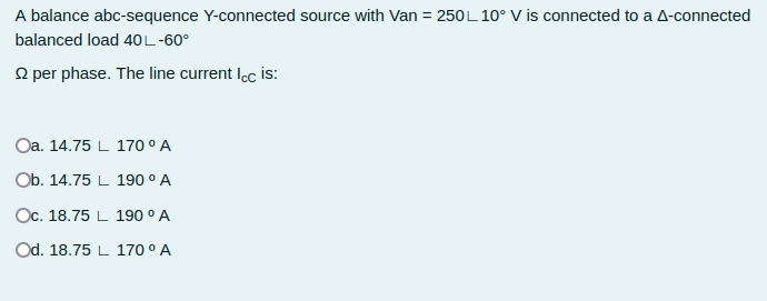 Solved A balance abc-sequence Y-connected source with Van = | Chegg.com