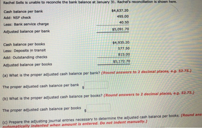 Solved Rachel Sells is unable to reconcile the bank balance | Chegg.com