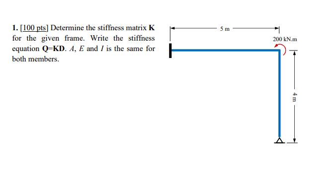 Solved 5 m 200 kN.m 1. [100 pts) Determine the stiffness | Chegg.com