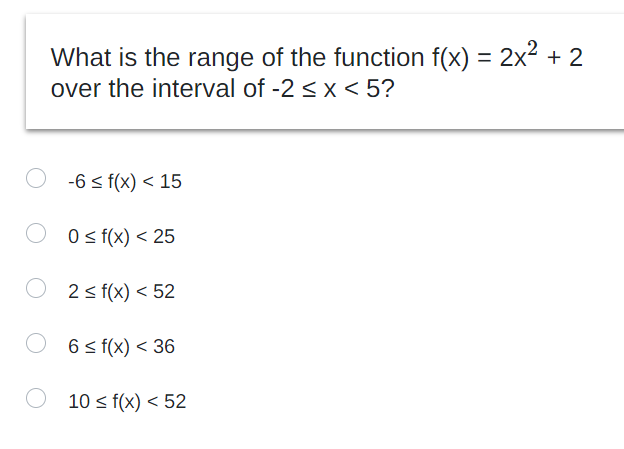 Solved What Is The Range Of The Function F X 2x2 2 Over