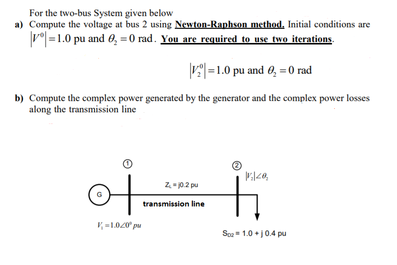 Solved For the two-bus System given below a) Compute the | Chegg.com