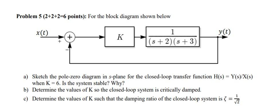 Solved Problem 5 (2+2+2=6 points): For the block diagram | Chegg.com