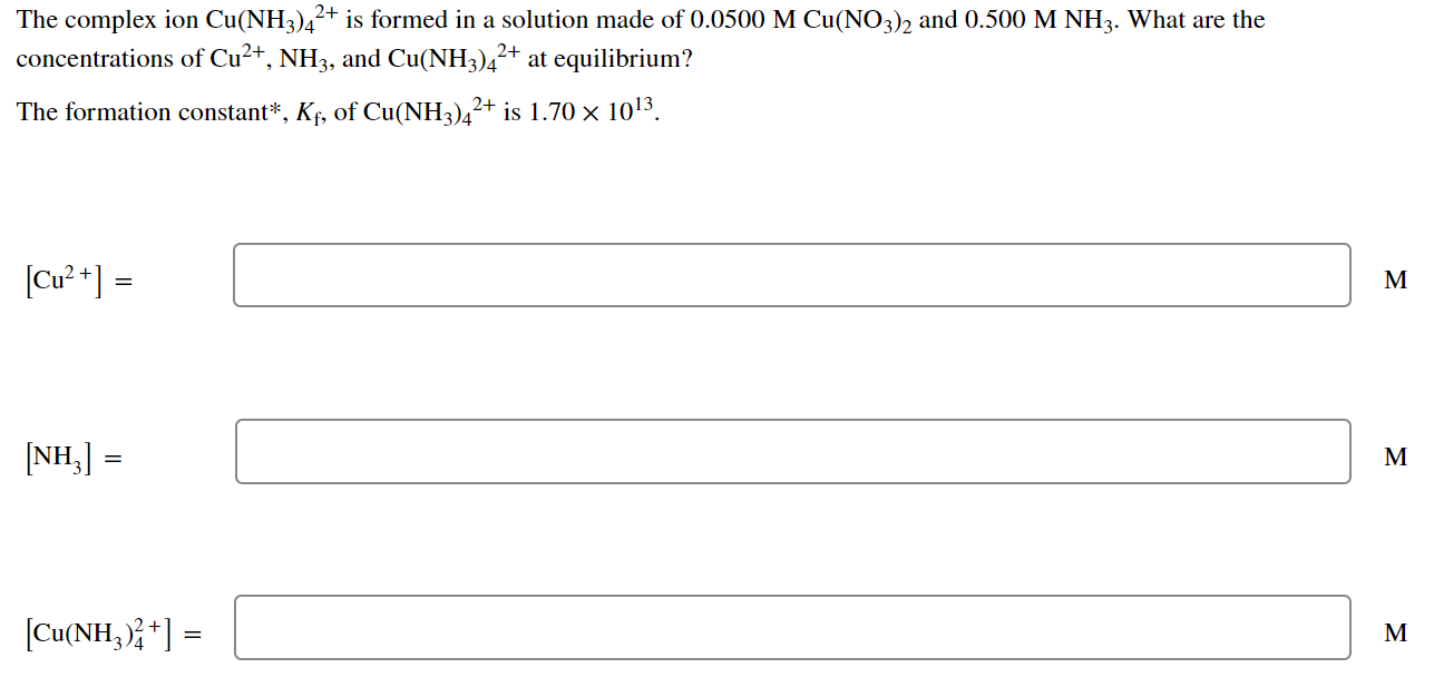 Solved The complex ion Cu(NH3)42+ is formed in a solution | Chegg.com