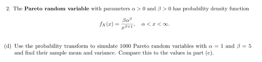 2 The Pareto Random Variable With Parameters A 0 