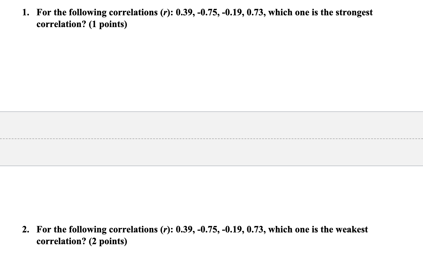 Solved 1. For the following correlations (r): 0.39, -0.75, | Chegg.com