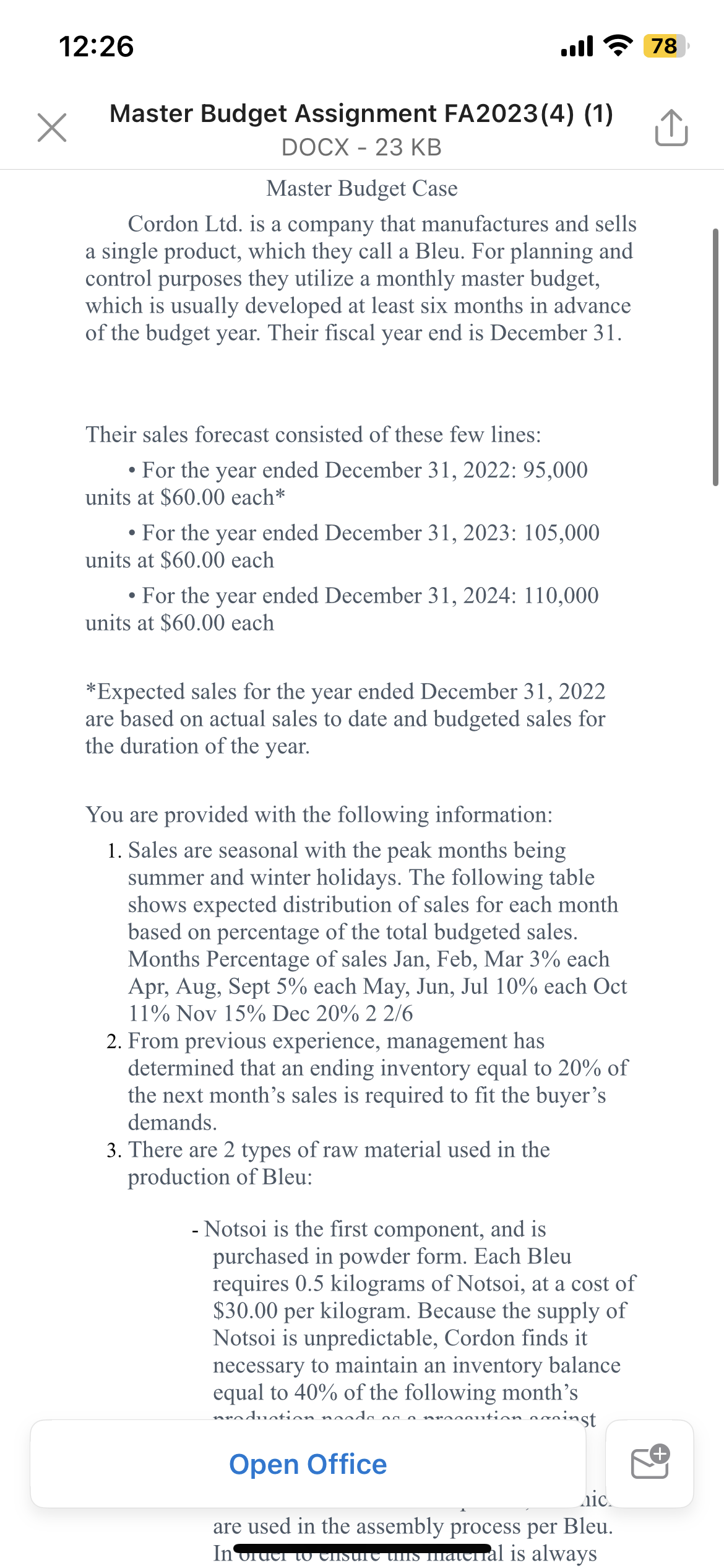 Master Budget Assignment FA2023(4) (1) DOCX - 23 KB | Chegg.com