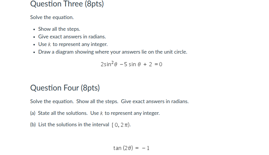 Solved Question Three (8pts) Solve the equation. • Show all | Chegg.com