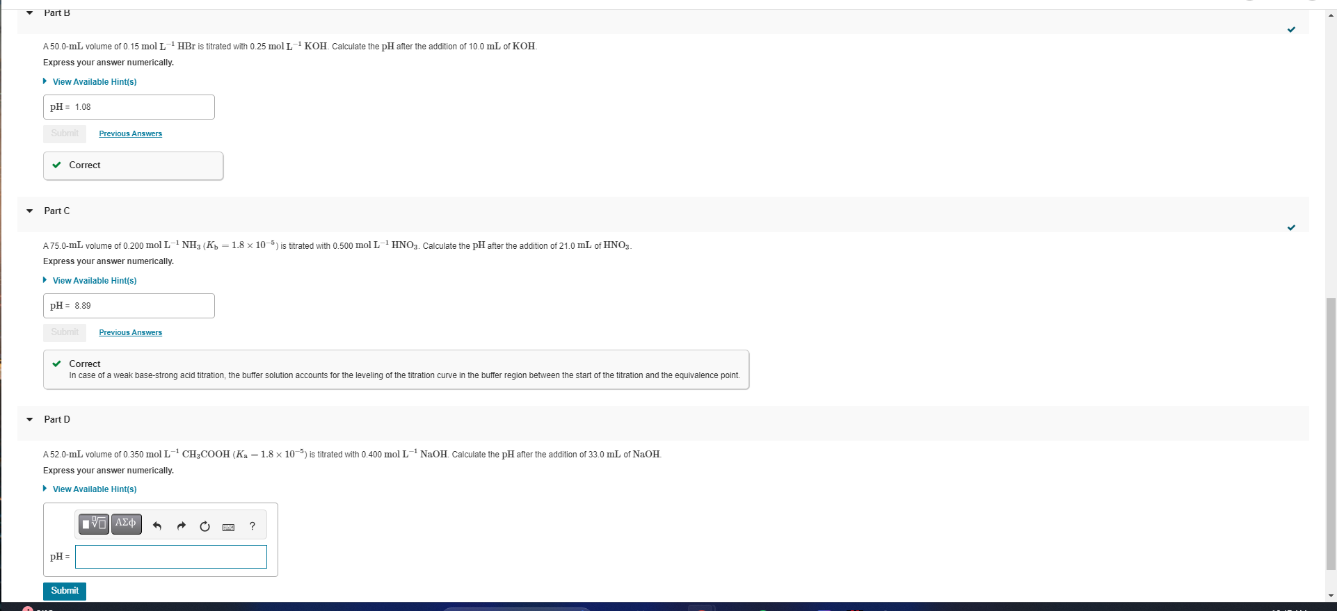 Solved Learning Goal: To learn about tit bout titration | Chegg.com